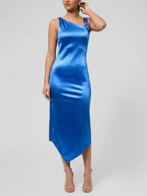 Rachel Rachel Roy Asymmetrical Neck Midi Dress - Bright Blue
