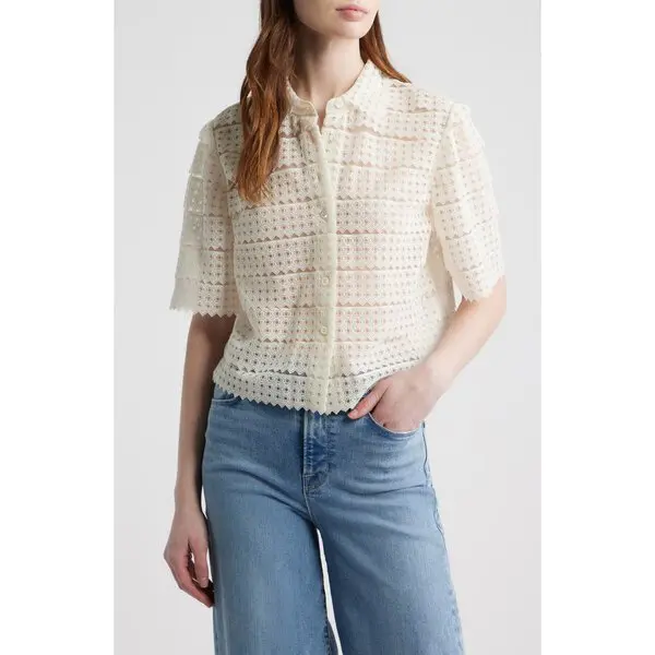 FRAME The Lattice Crochet Button-up Top