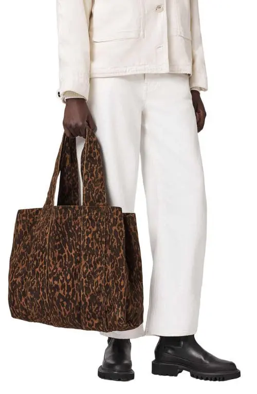 ALLSAINTS Izzy Leopard Print Denim Tote