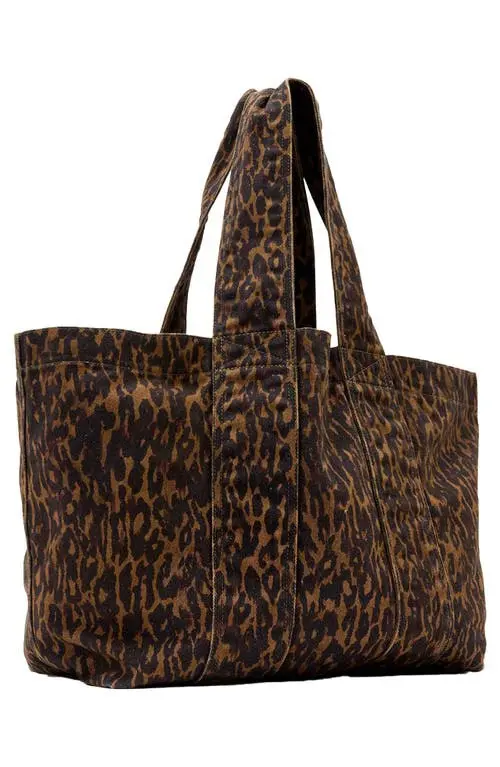ALLSAINTS Izzy Leopard Print Denim Tote