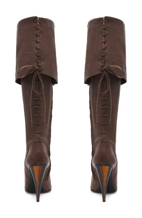 Alexander McQueen Horn Heel Leather Knee High Boots
