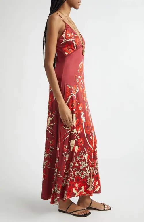 Johanna Ortiz Sendero De Astromelias Floral Maxi Dress - Wine/red