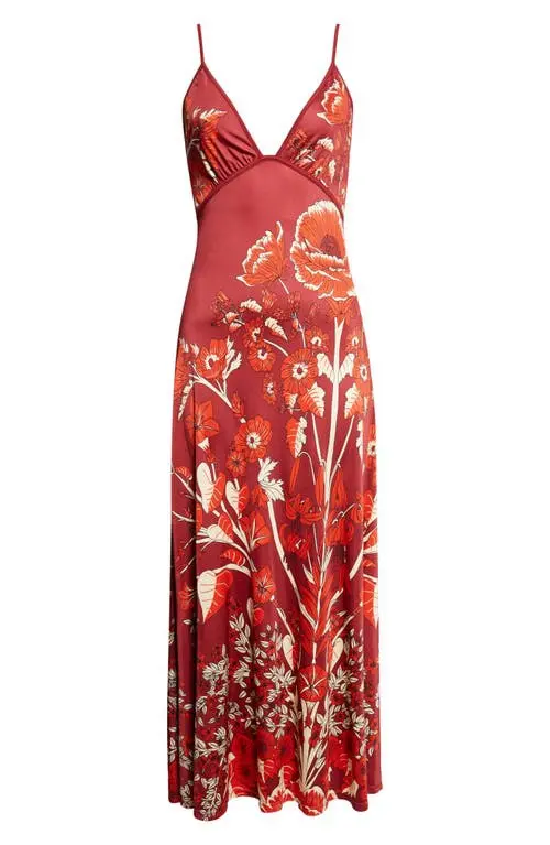 Johanna Ortiz Sendero De Astromelias Floral Maxi Dress - Wine/red