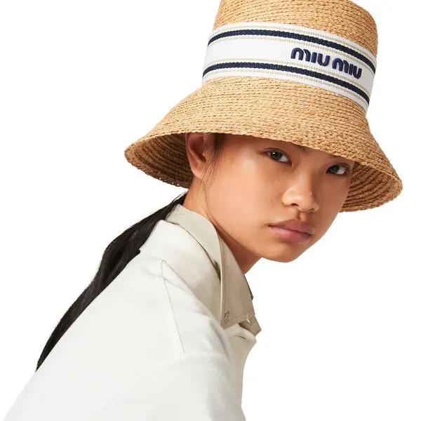 Miu Miu Woven Hat - Tan/white
