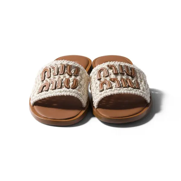 Miu Miu Crochet And Leather Slides