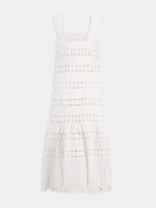 Zimmermann Pop Trimmed Linen Midi Dress - White