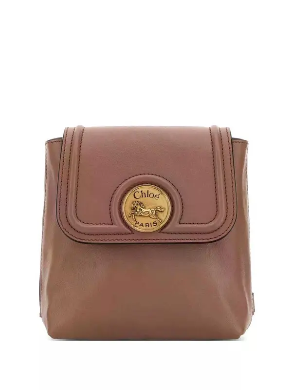 Chloé Leather Backpack With Logo Plaque - Brown