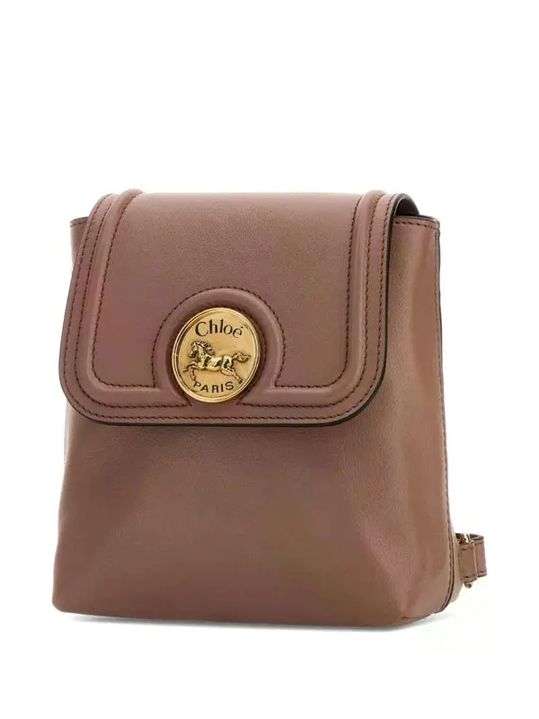 Chloé Leather Backpack With Logo Plaque - Brown