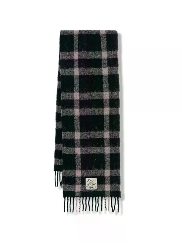 BENETTON Check Fringed Scarf - Green
