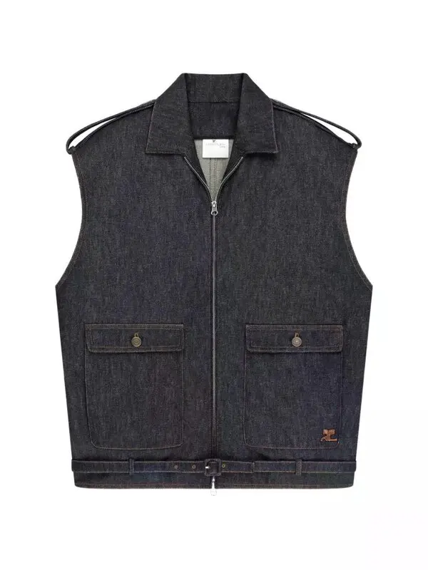 COURREGES Sleeveless Denim Bomber Jacket - Blue