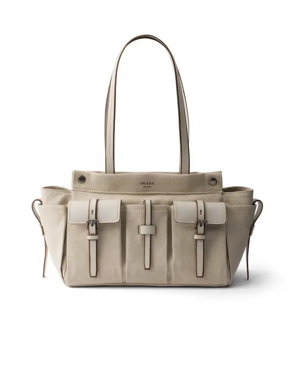 Prada Canvas And Leather Tote Bag - Neutral