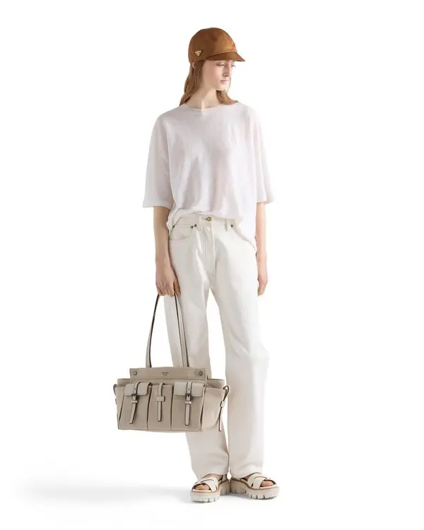 Prada Canvas And Leather Tote Bag - Neutral