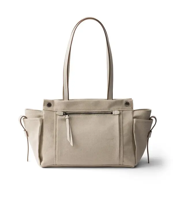 Prada Canvas And Leather Tote Bag - Neutral
