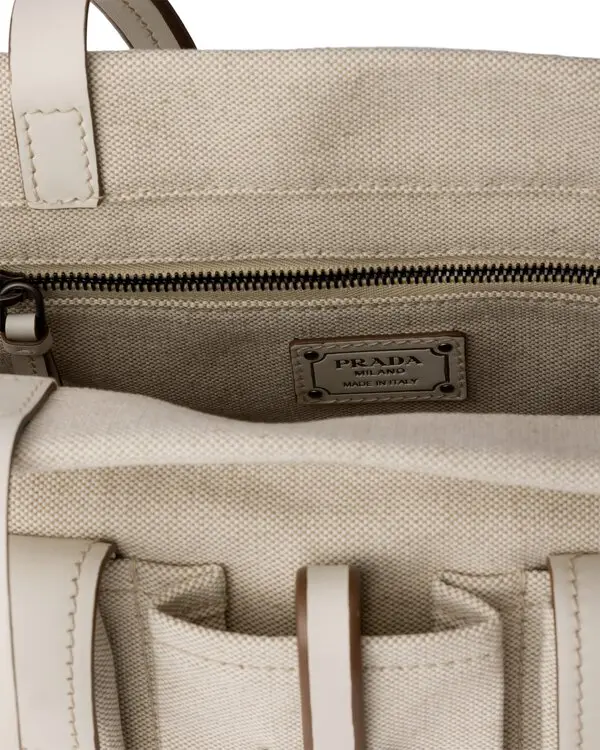 Prada Canvas And Leather Tote Bag - Neutral