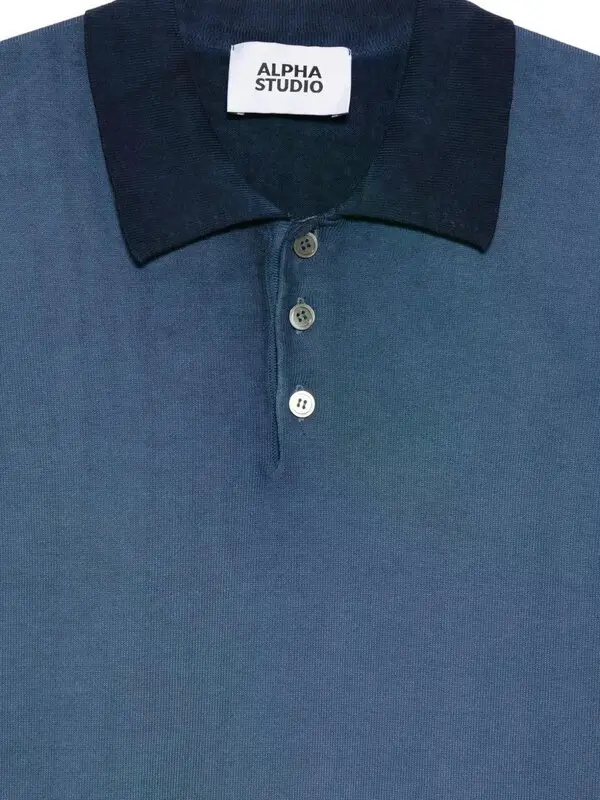 Alpha Studio Button Collar Polo Shirt - Blue