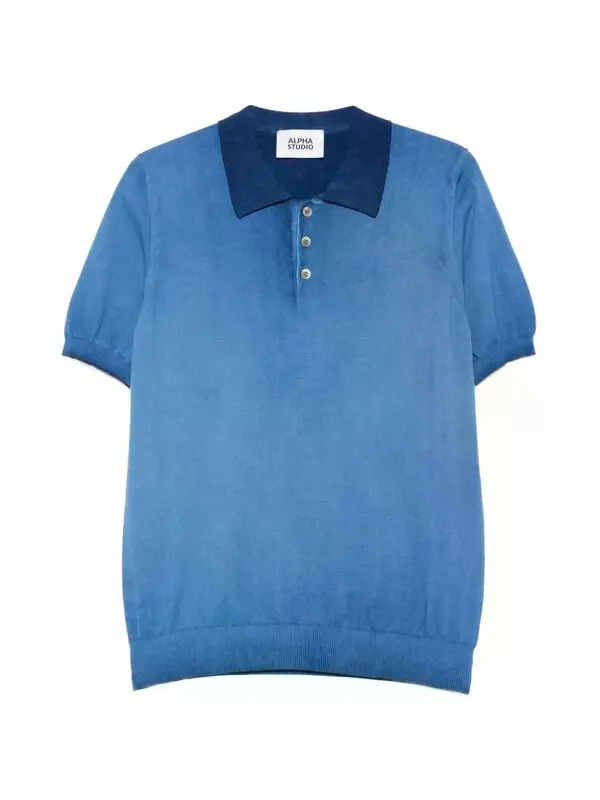 Alpha Studio Contrast-collar Polo Shirt - Blue