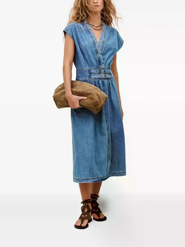 Ba&sh Belted Denim Midi Dress
