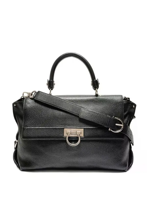 FERRAGAMO 2000s Ganchini Leather Handbag - Black