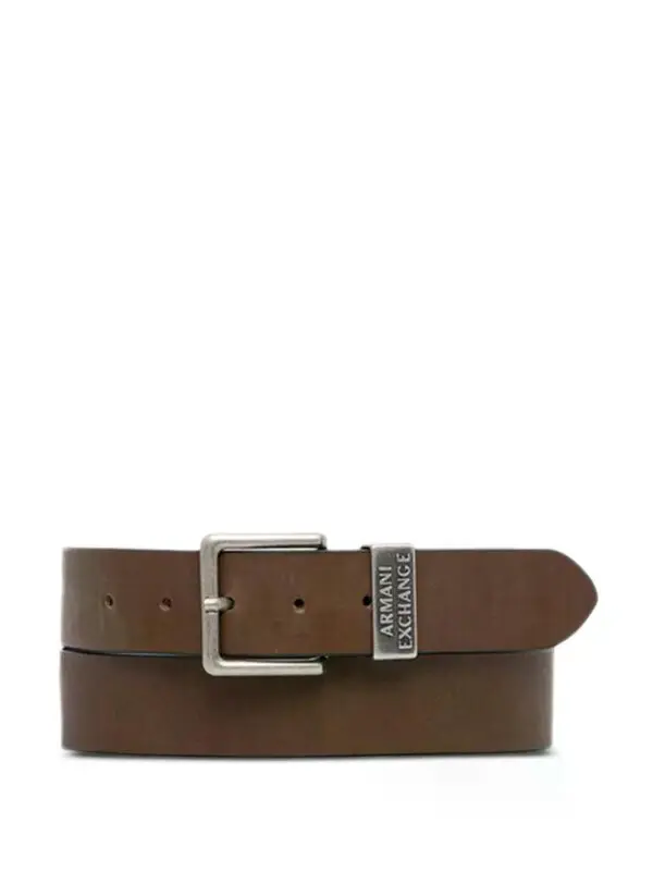 Armani Exchange Engraved Rectangular Buckle Belt - Brown