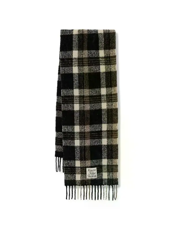 BENETTON Check-pattern Fringed Scarf - Black