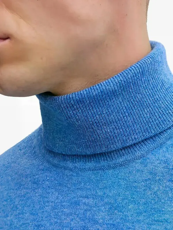 BENETTON Fine Knit Roll Neck Sweater - Blue