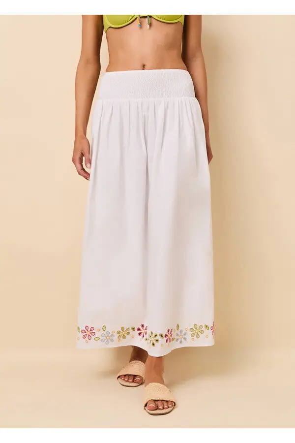 Solid & Striped Noreen Midi Skirt With Eyelet Embroidery - White