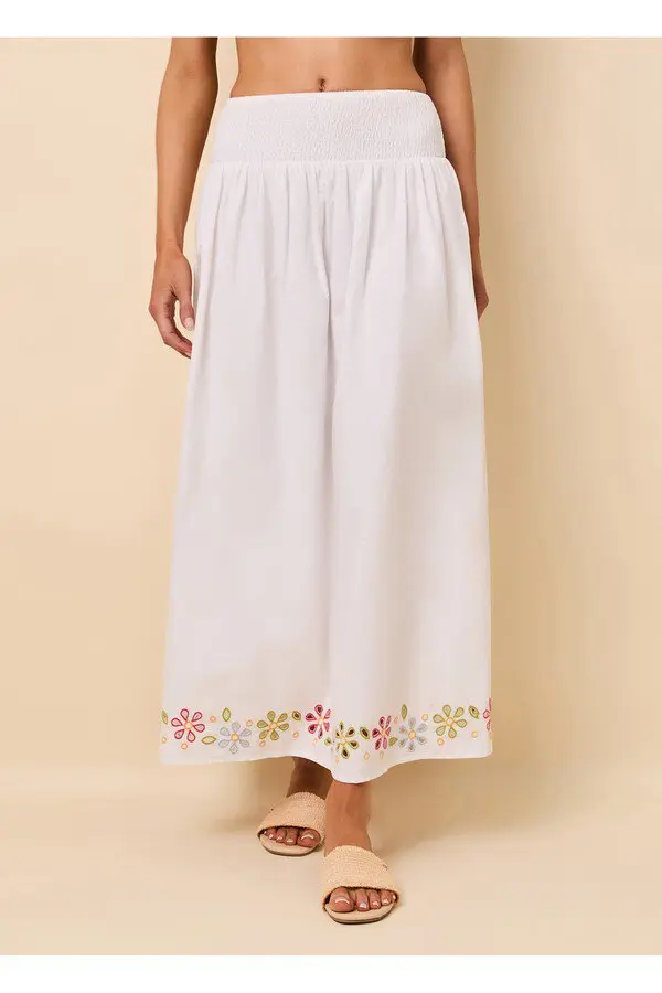 Solid & Striped Noreen Midi Skirt With Eyelet Embroidery - White