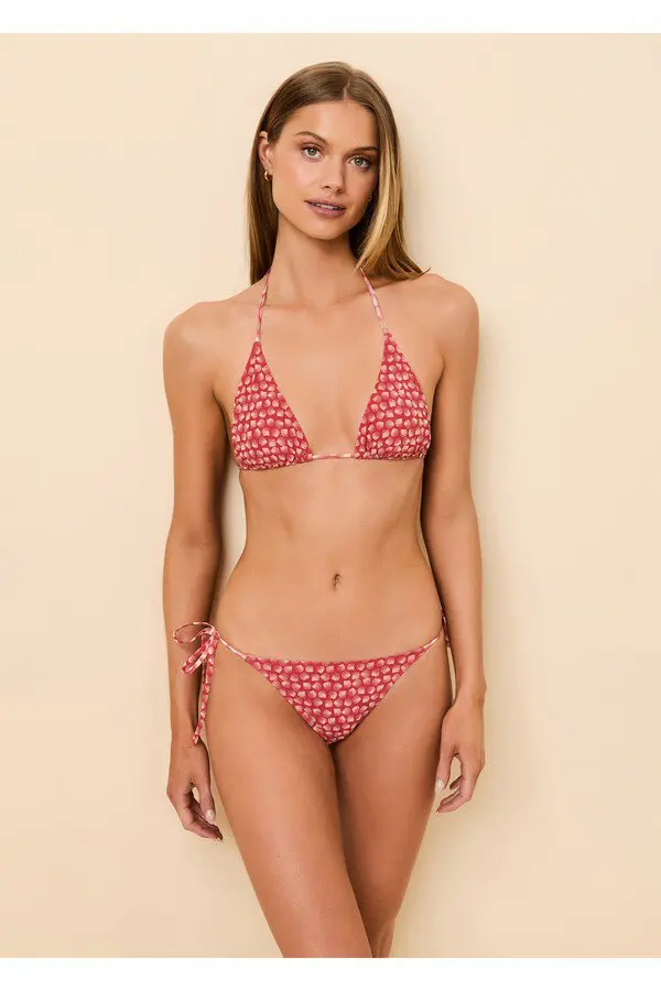 Solid & Striped Ines Bikini Top Mesh Rooftop Shell Print - Red