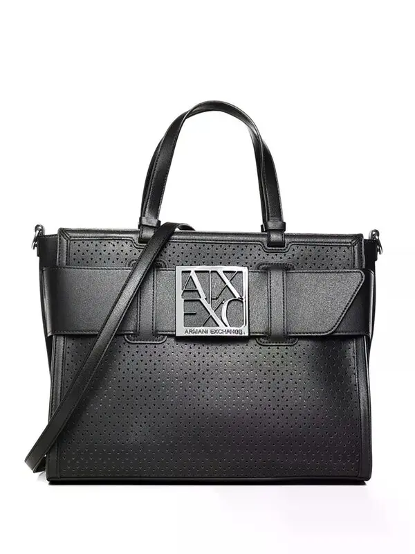 Armani Exchange Logo Plaque Perforated Shoulder Bag - Black