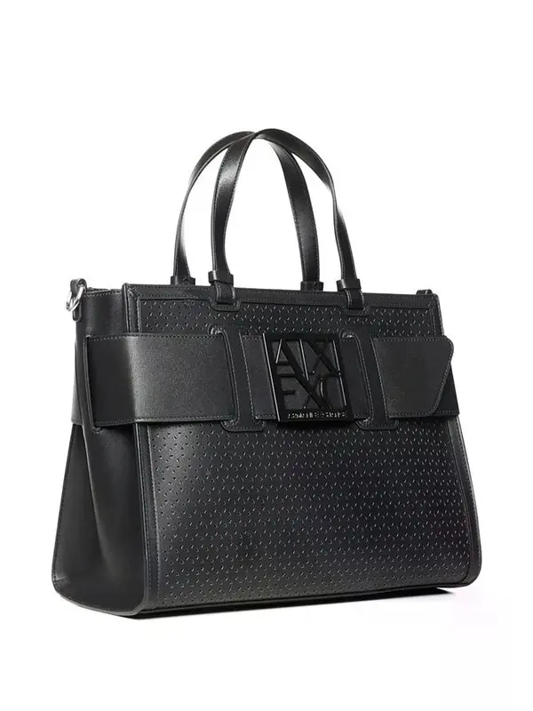 Armani Exchange Logo Plaque Perforated Shoulder Bag - Black