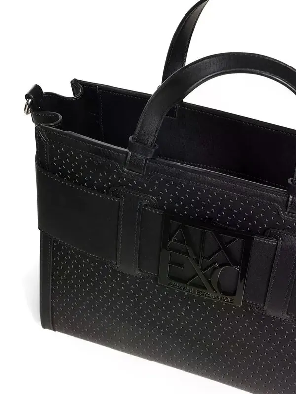 Armani Exchange Logo Plaque Perforated Shoulder Bag - Black