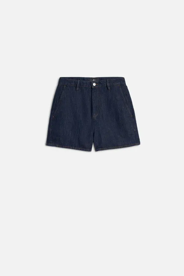 7 For All Mankind Trouser Short In Indigo Linen Blossom - Pink