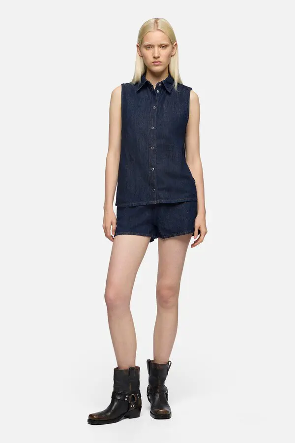 7 For All Mankind Trouser Short In Indigo Linen Blossom - Pink