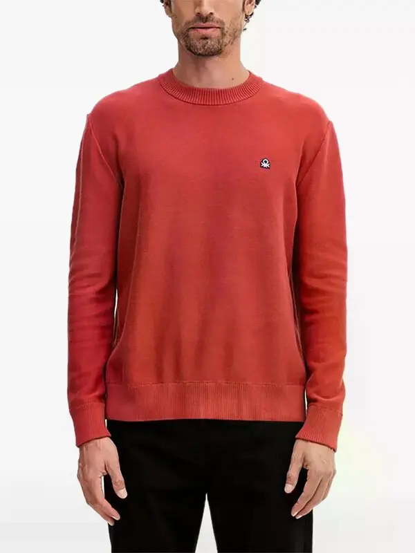 BENETTON Long-sleeved Embroidered Sweater - Red