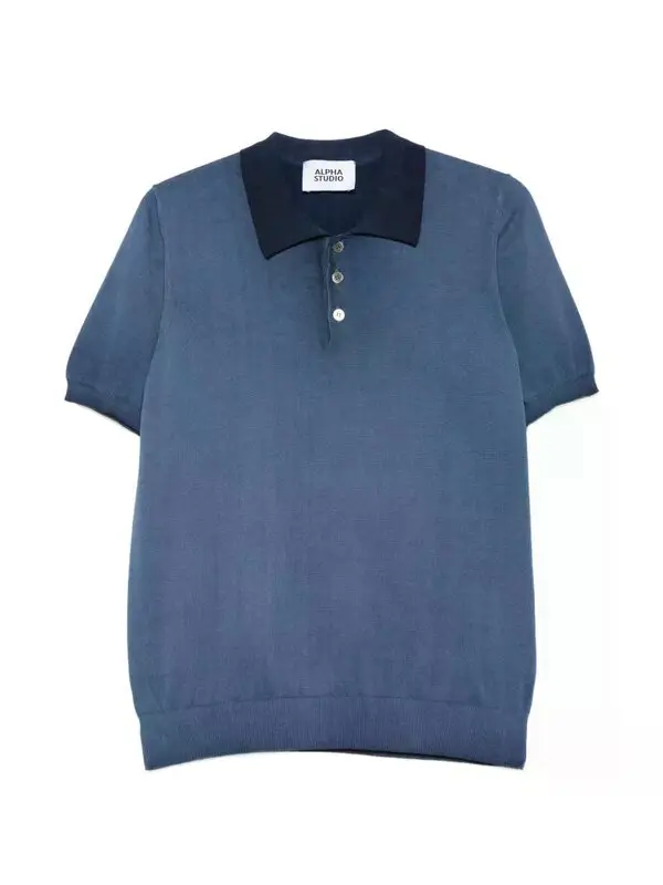 Alpha Studio Button Collar Polo Shirt - Blue