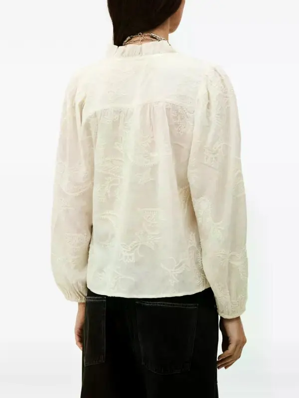 Ba&sh Ruffled Embroidered Blouse - White