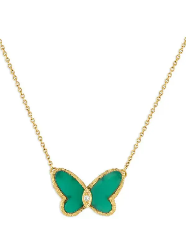 Van Cleef & Arpels 18k Yellow Chrysoprase, And Diamond Butterfly Necklace - Gold