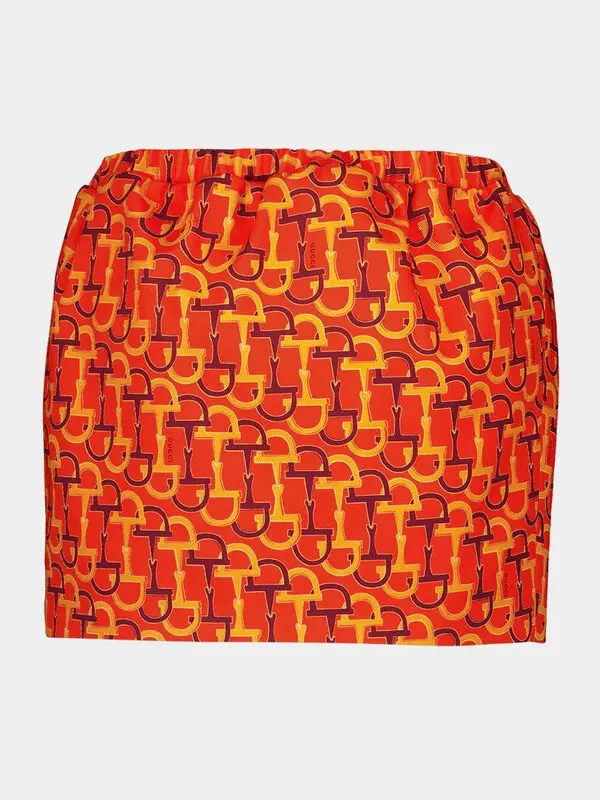 Gucci Printed Silk Mini Skirt With Horsebit Motif - Orange