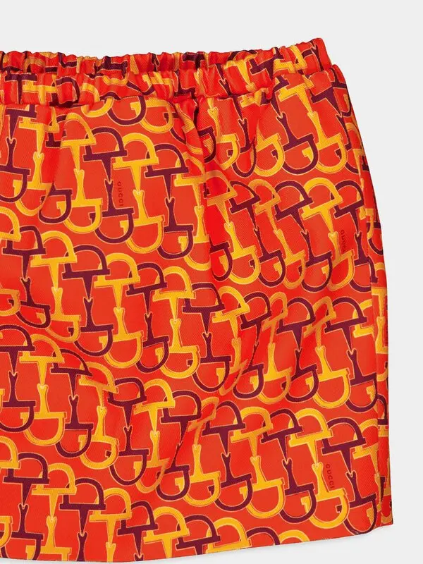 Gucci Printed Silk Mini Skirt With Horsebit Motif - Orange