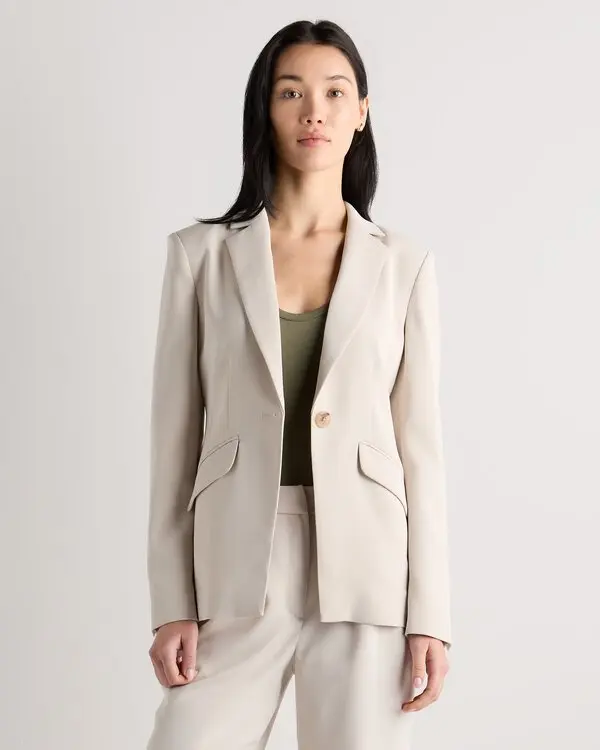 Quince Stretch Crepe Cinched Waist Blazer - Sand