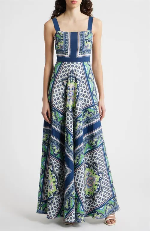 Eliza J Scarf Print Maxi Dress - Navy Lime
