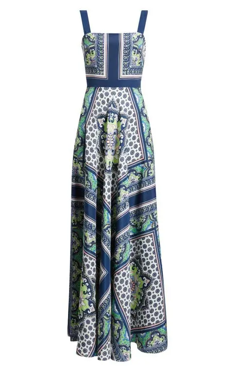 Eliza J Scarf Print Maxi Dress - Navy Lime | Editorialist