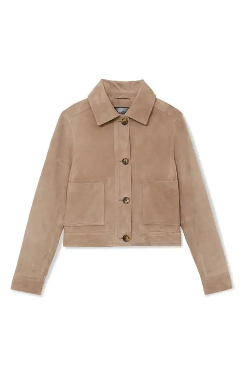 REISS Sonny Suede Crop Jacket - Neutral