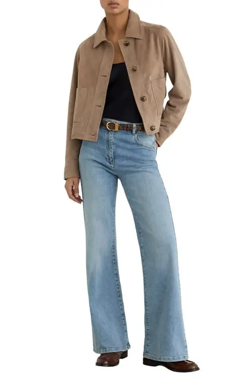 REISS Sonny Suede Crop Jacket - Neutral