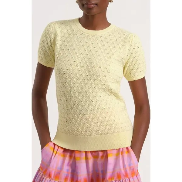 ISAAC MIZRAHI NEW YORK Cotton-blend Pointelle Sweater