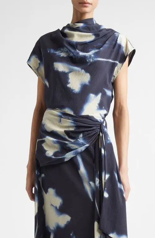 Lela Rose Abstract Floral Drape Crepe Top