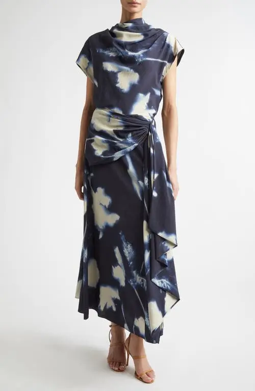 Lela Rose Abstract Floral Drape Crepe Top