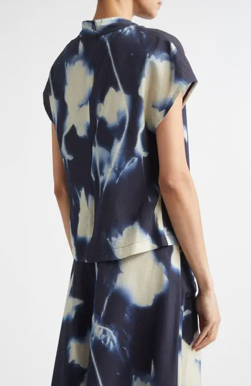 Lela Rose Abstract Floral Drape Crepe Top