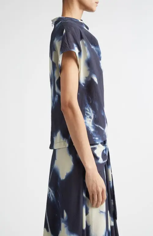 Lela Rose Abstract Floral Drape Crepe Top