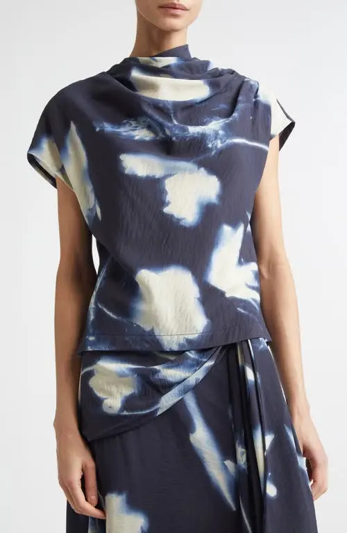Lela Rose Abstract Floral Drape Crepe Top